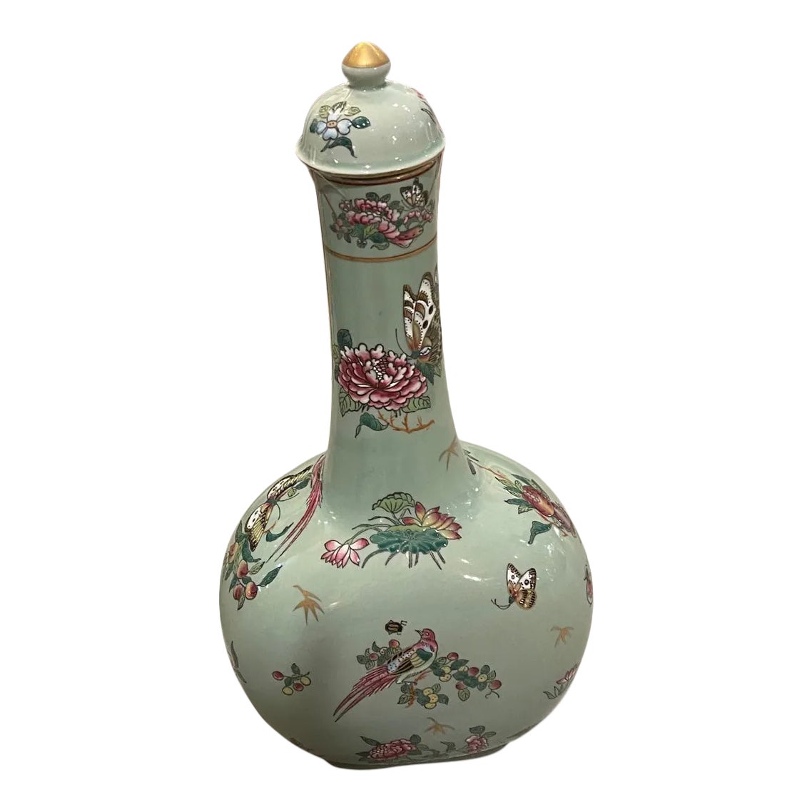 1990s Chelsea House Porcelain Vase With Gold Tip Lid | Chairish