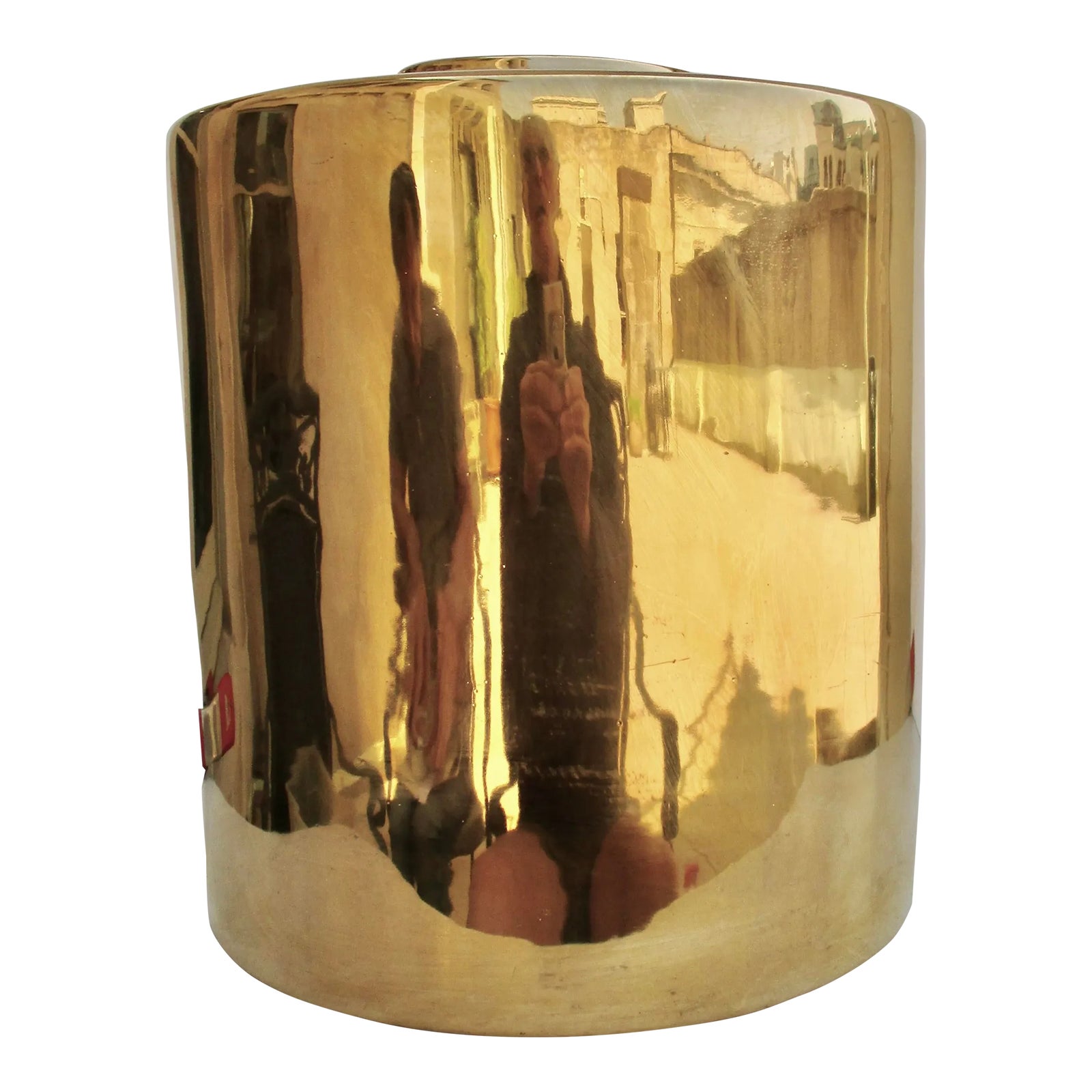 Massive Gold Lustre Porcelain Cylander Vase | Chairish