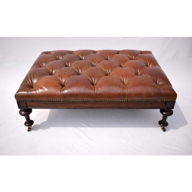 Chesterfield Leather Ottoman on Brass Casters by Drexel | Chairish