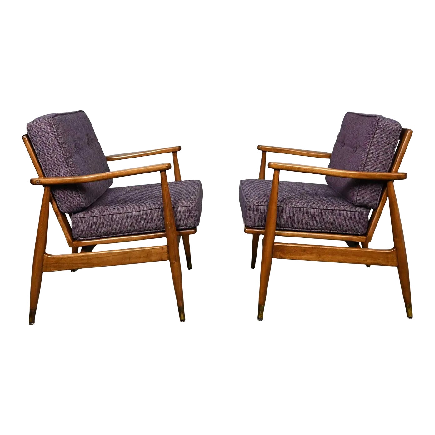 Mid-20th Century MCM Arm Lounge Chairs With Tapered Legs & Brass Sabots ...