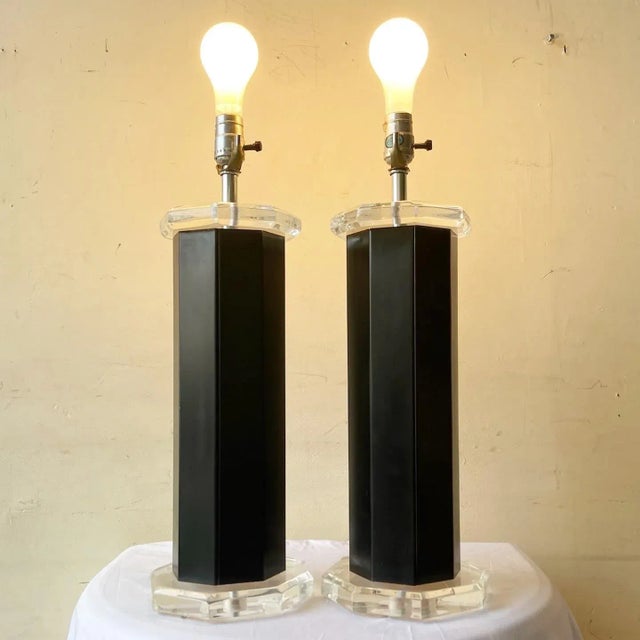 Postmodern Black Metal and Lucite Table Lamps | Chairish