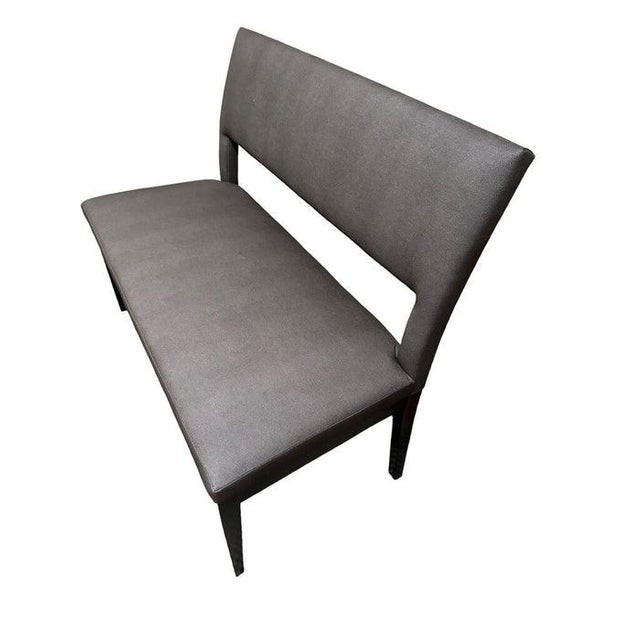 Blue-Gray Vinyl Hall Bench with Java Legs | Chairish