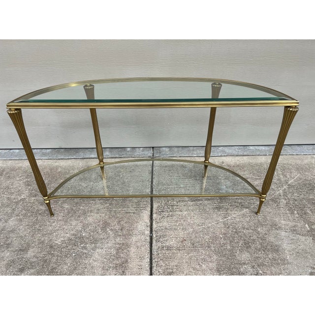 Ethan Allen Demilune Brass and Beveled Glass Sofa Console Entryway ...