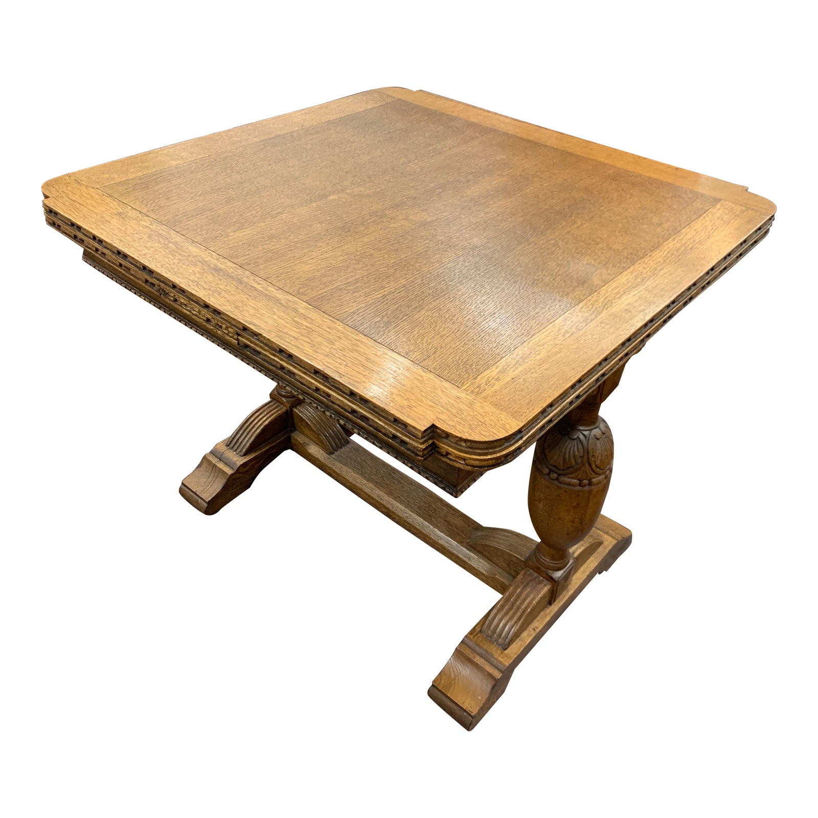 1910s English Antique Oak Art Deco Draw Leaf Pub Table | Chairish