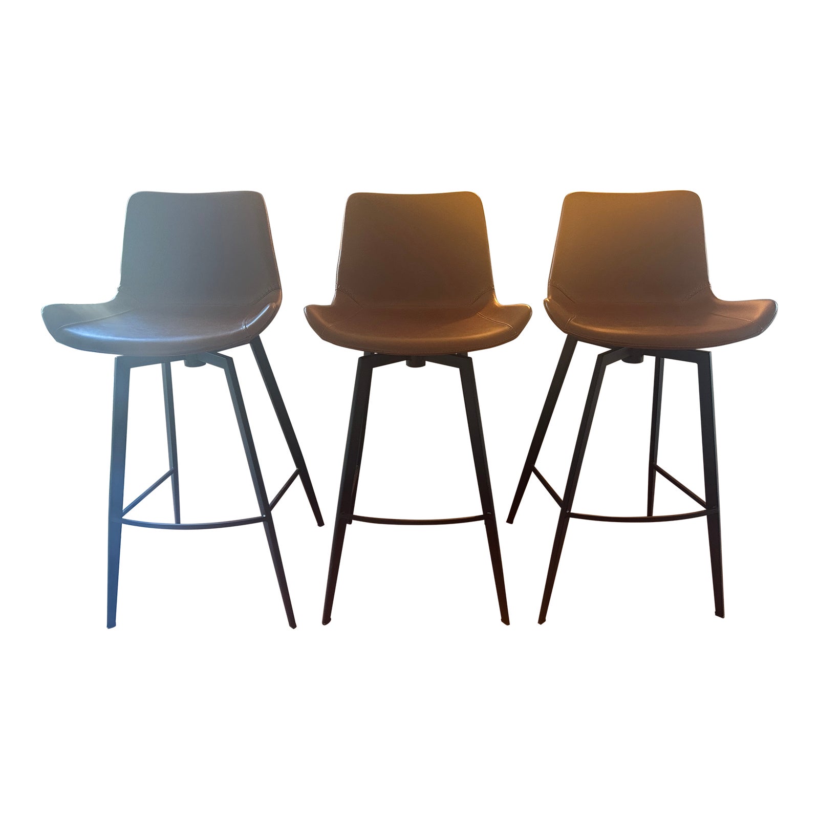 Gage Faux Leather Swivel Bar Stools. Set of 3 | Chairish