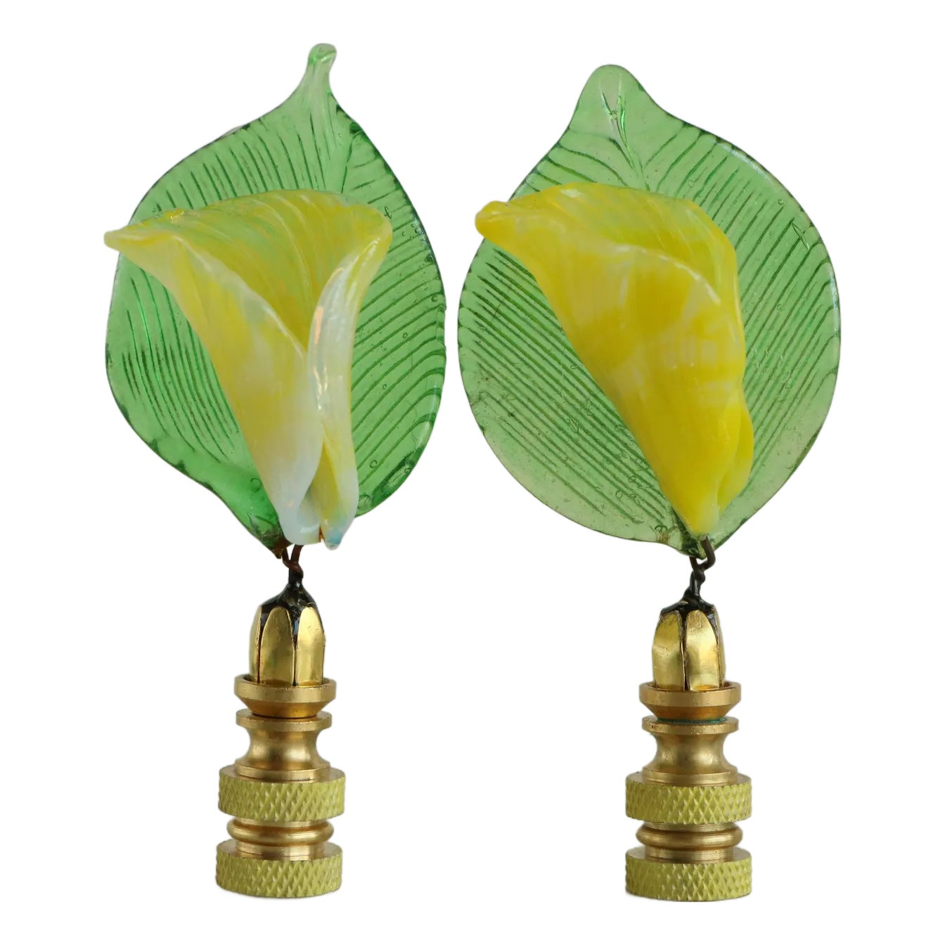 Venetian Glass Flower Lamp Finials - A Pair | Chairish