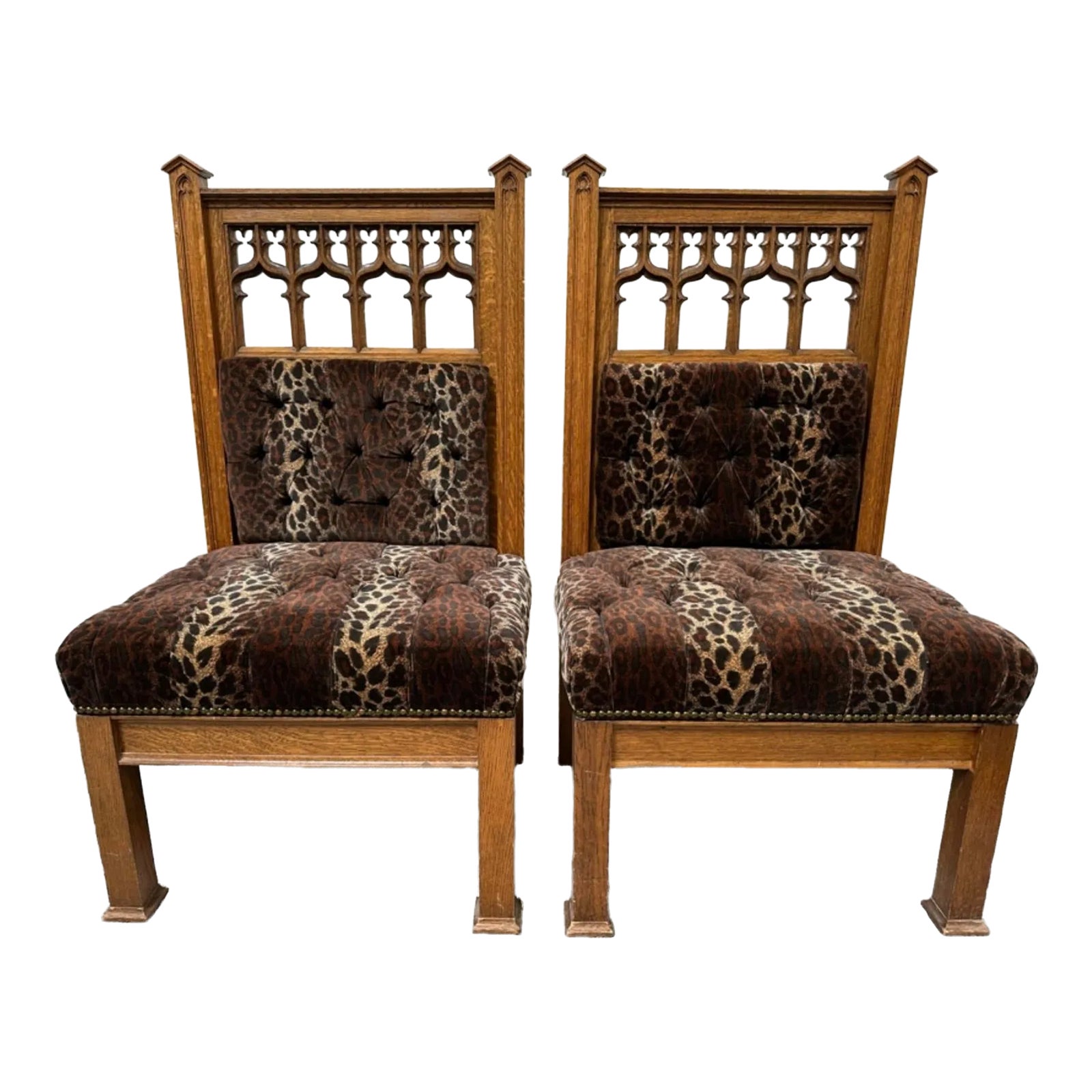 Pair of Antique Gothic Carved Tiger Oak Chairs by Bergman Cabinet Mfg ...