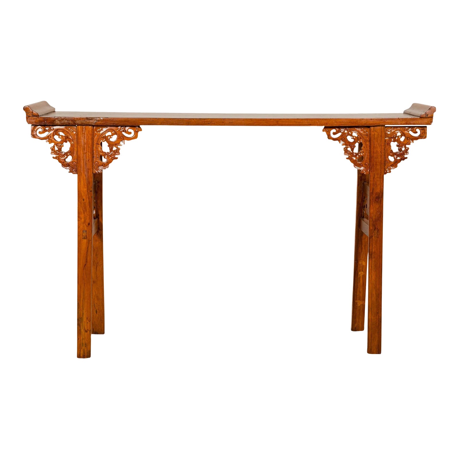 Qing Dynasty Tall Altar Console Table with Carved Scrolling Spandrels ...
