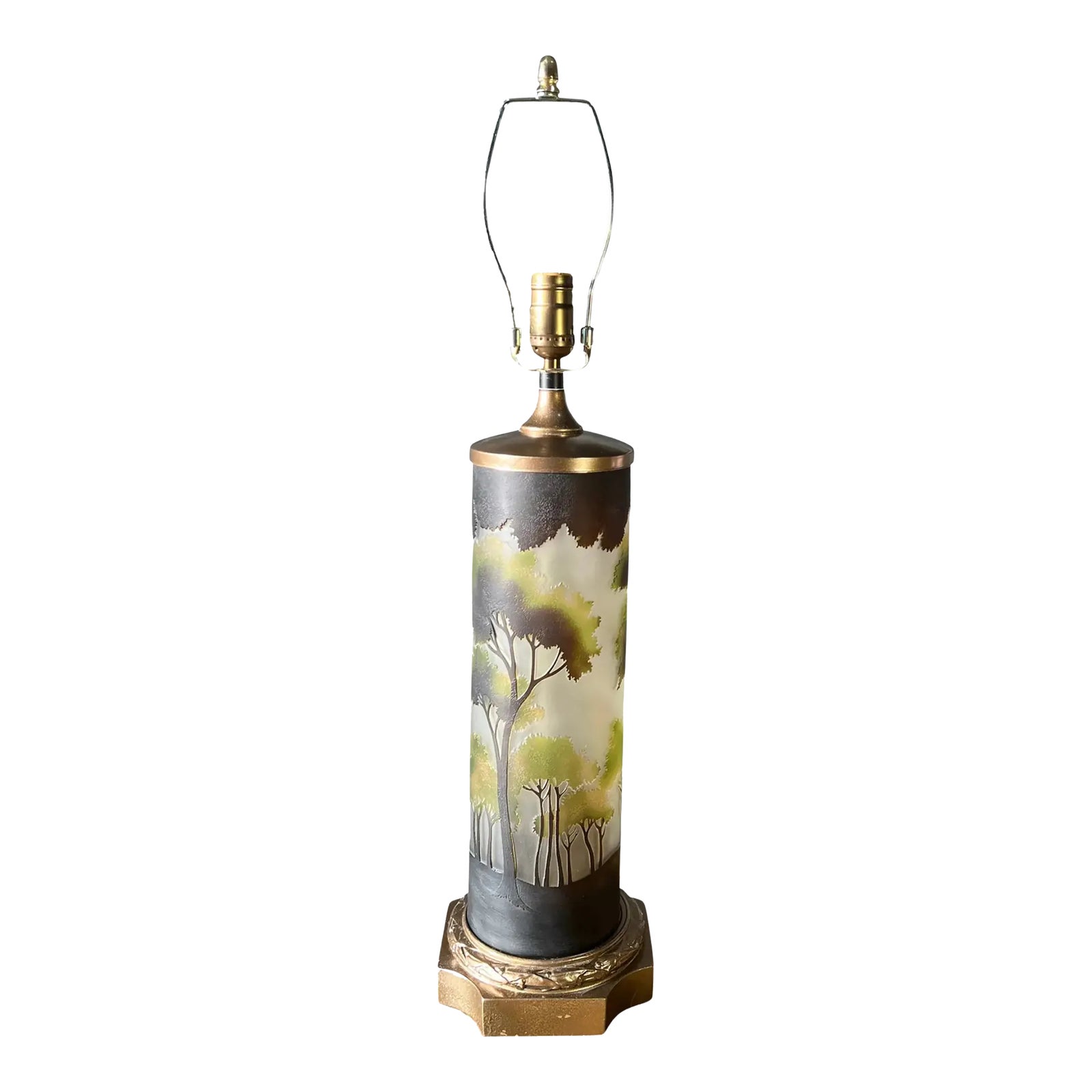 Forest Cameo Scene La Rochere Glass Table Lamp | Chairish