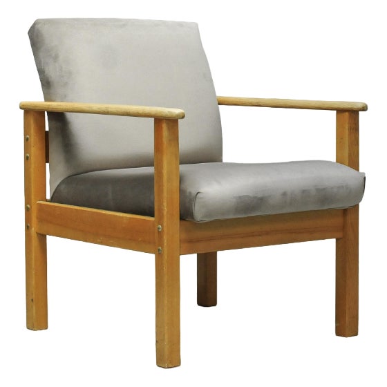 Vintage Dusty Armchair in Wood & Fabric | Chairish