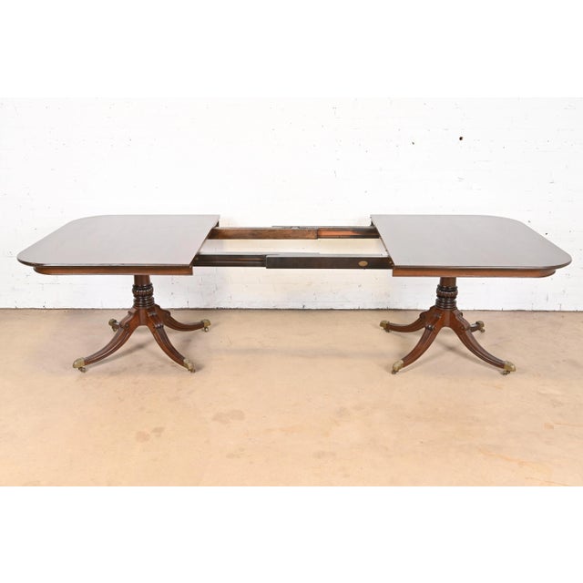 Georgian Banded Mahogany Double Pedestal Extension Dining Table, Newly ...