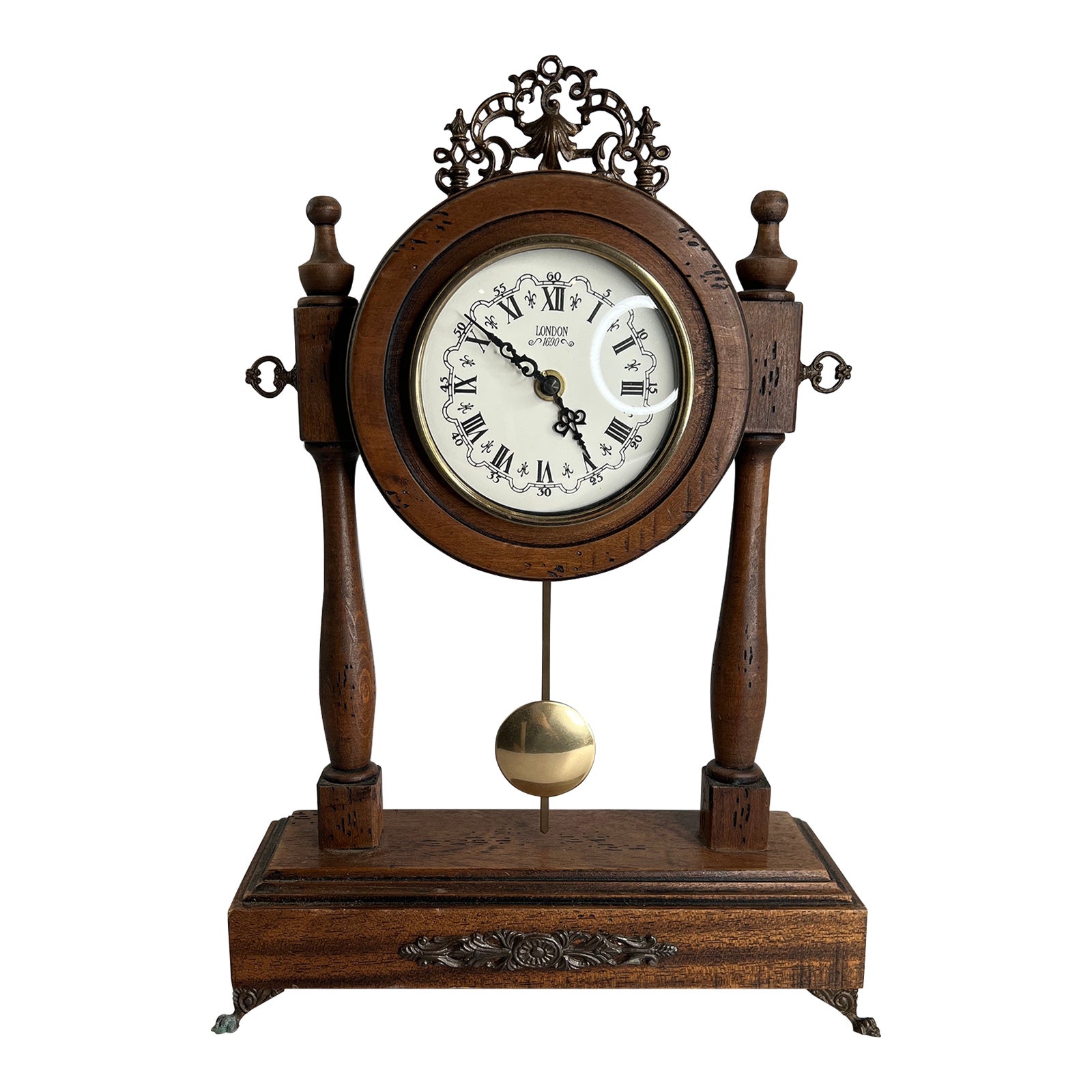 Vintage Pecky Wood Brass Clock Pendulum | Chairish