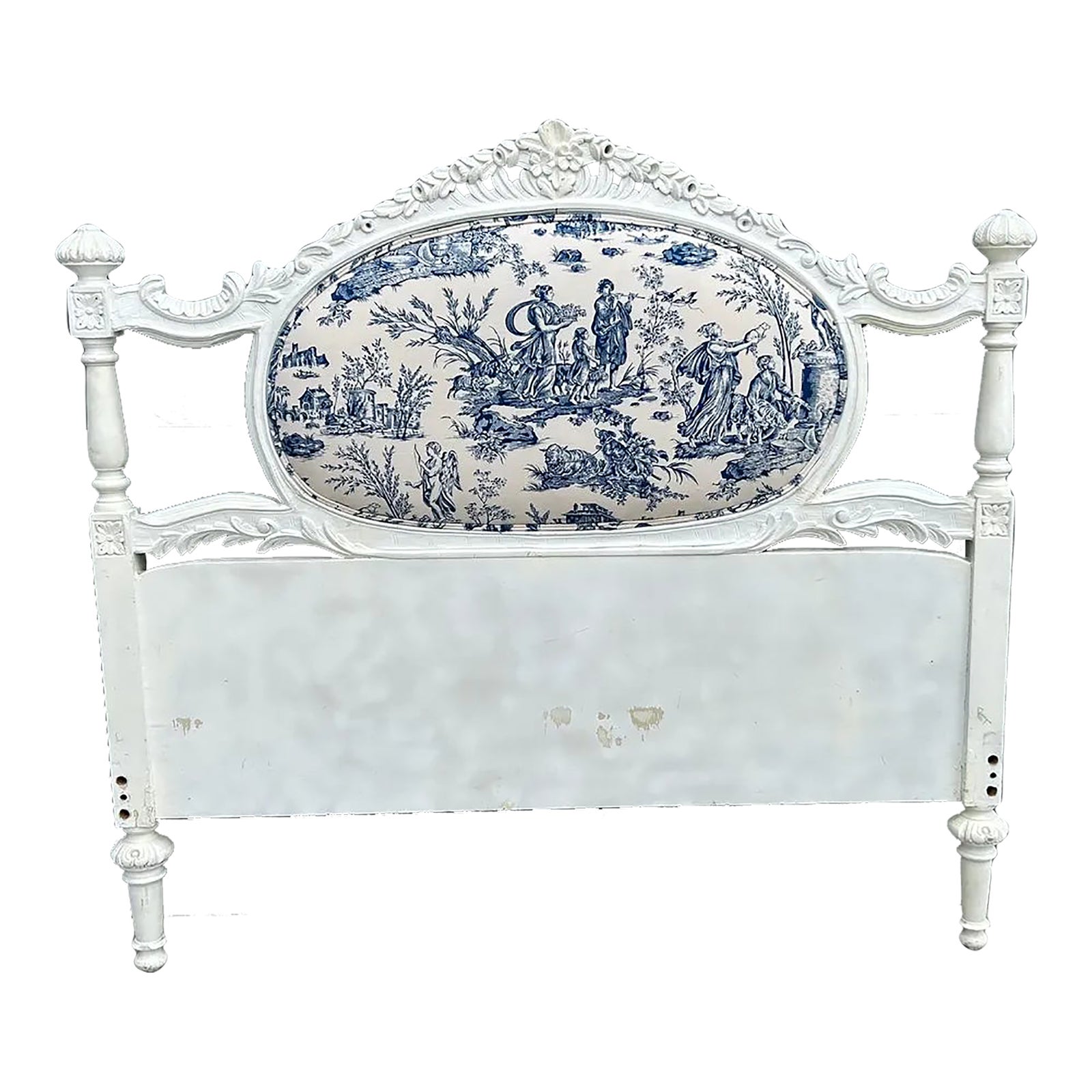 Antique Country French Carved Queen Headboard Blue White Toile ...