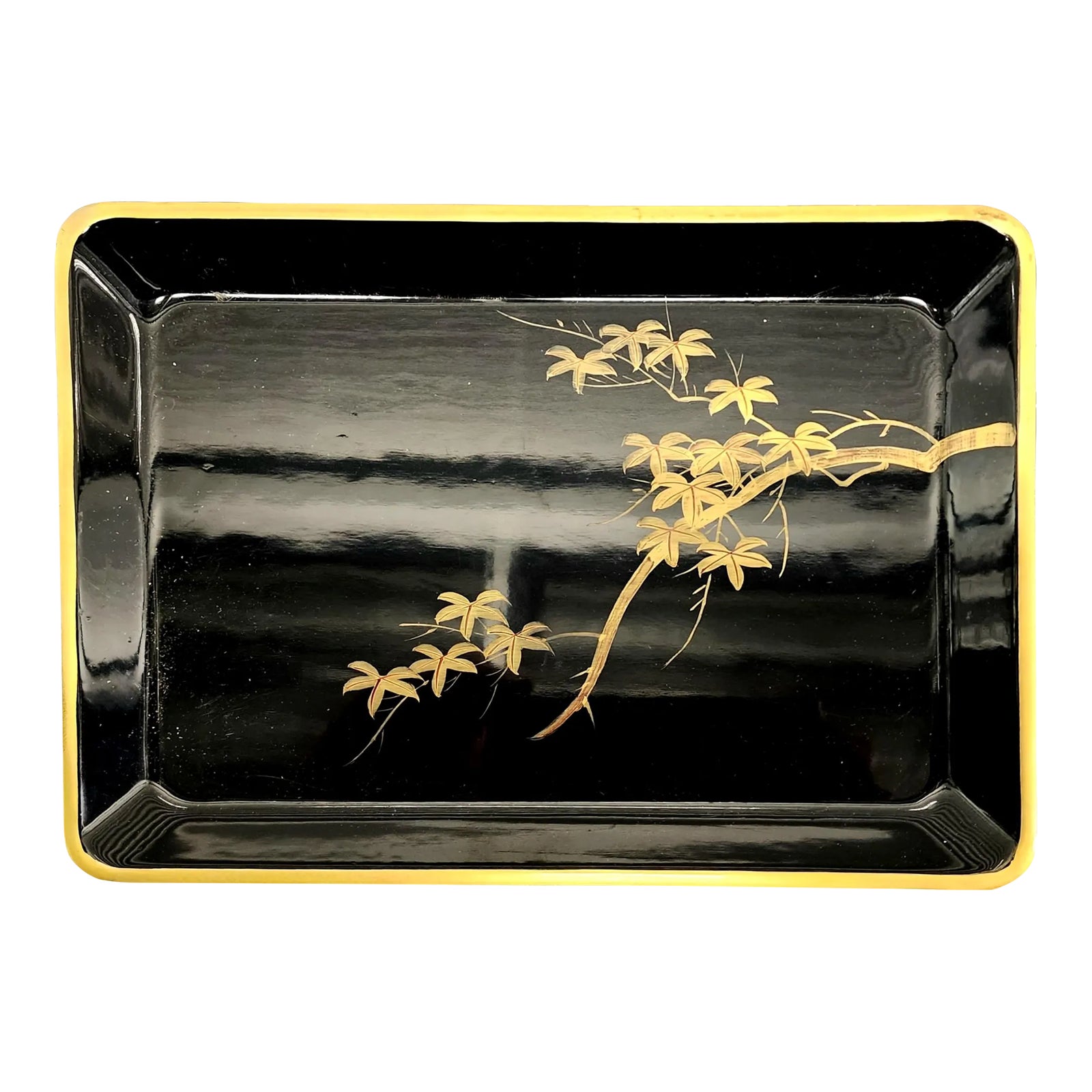 Japanese Vintage Fine Black Lacquer Serving Tray With Gilt Scenery ...