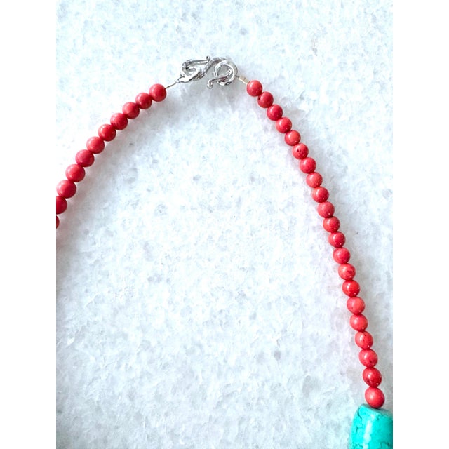 Turquoise and Coral Beaded Necklace With Silver Tone Hook Clasp - Designed by Matthew Izzo ...