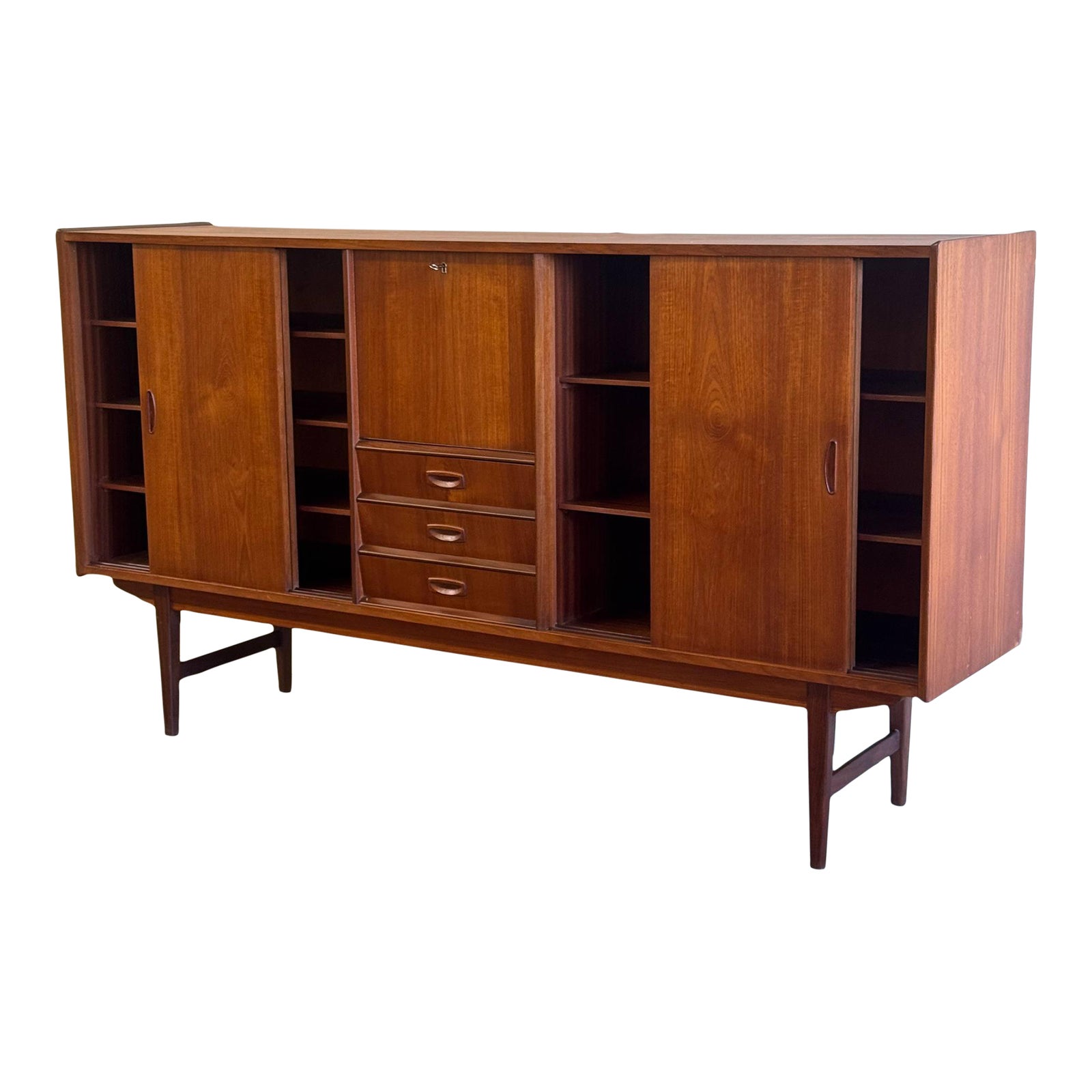 Danish Mid-Century Teak Highboard Sideboard With Sliding Doors ...