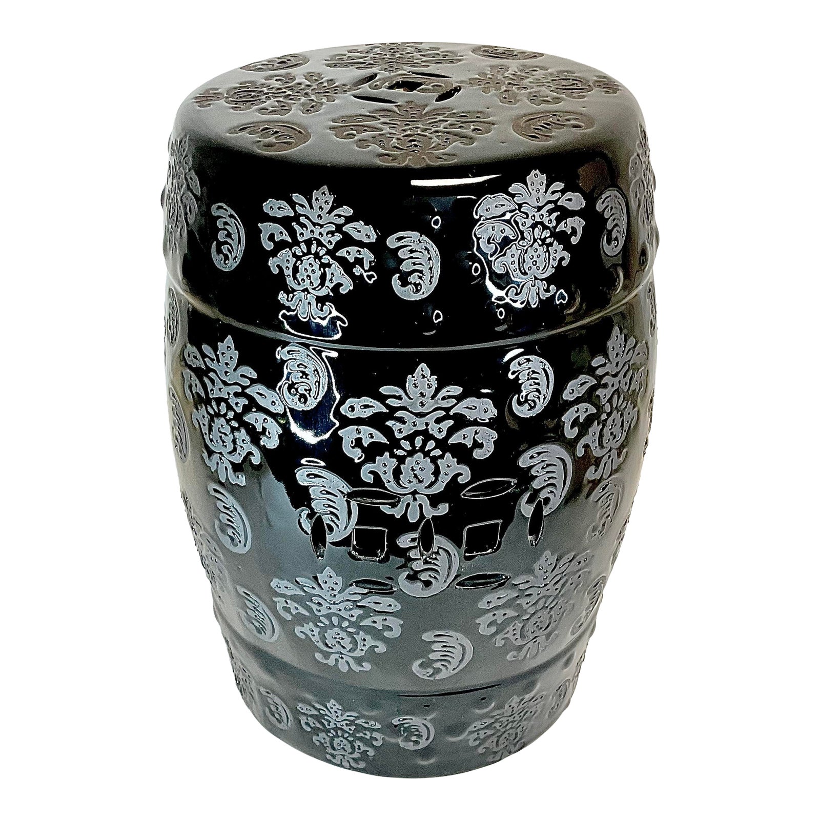 Late 20th Century Chinoiserie Hollywood Regency Black Garden Stool With ...