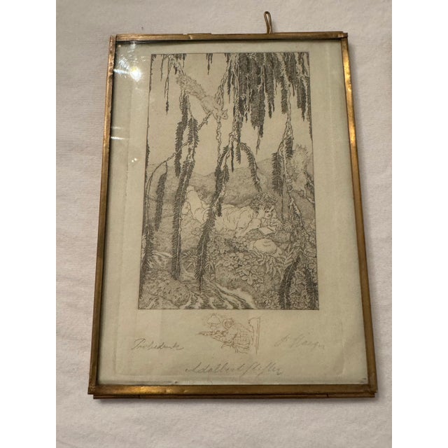 Pair of Antique Whimsical Framed French Signed Etchings | Chairish