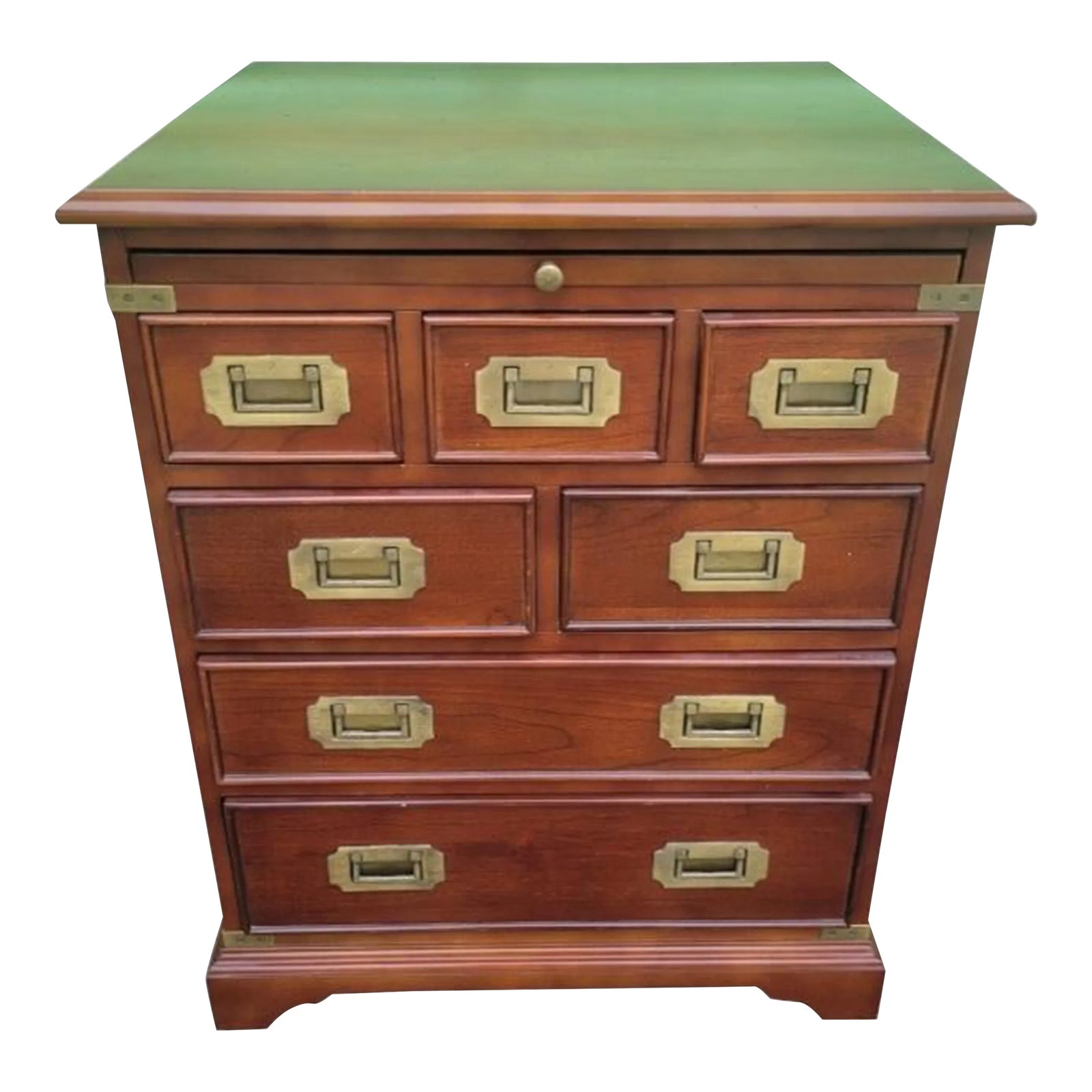 Vintage 7 Drawer Campaign Hardware Pulls Solid Wood Small End Table ...