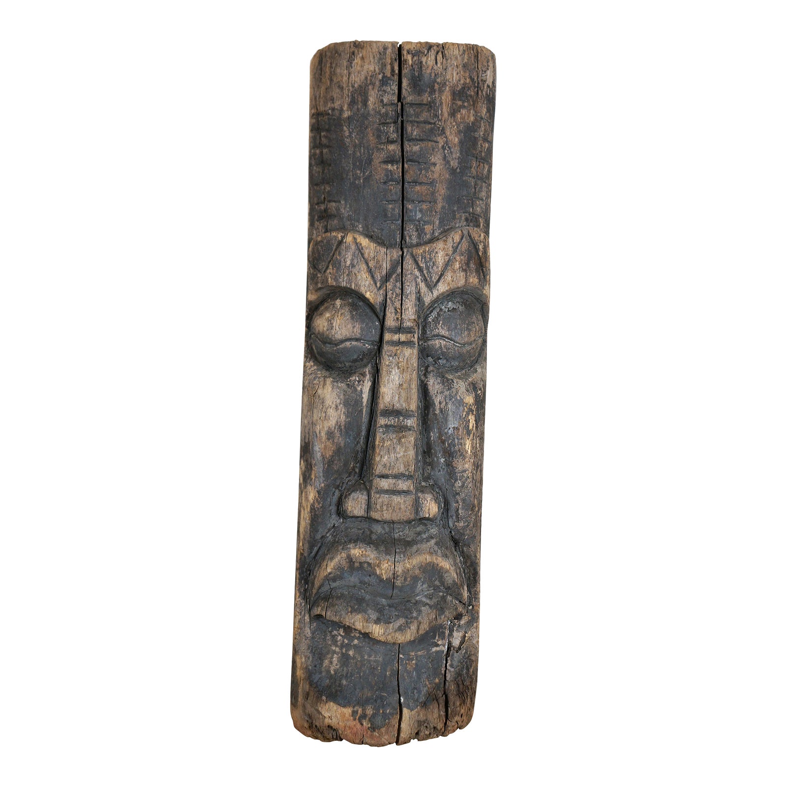 Late 20th Century Large Hand Carved Driftwood Tiki Head Totem Tribal ...