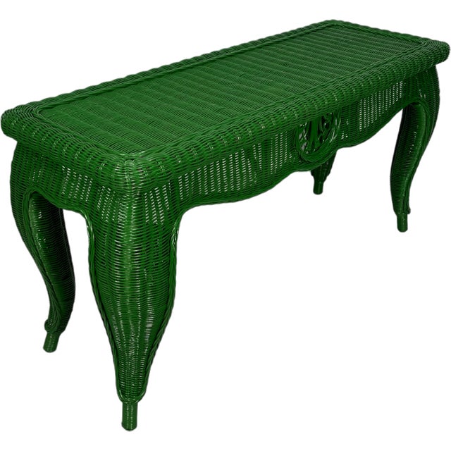 Green Wicker Console Table | Chairish