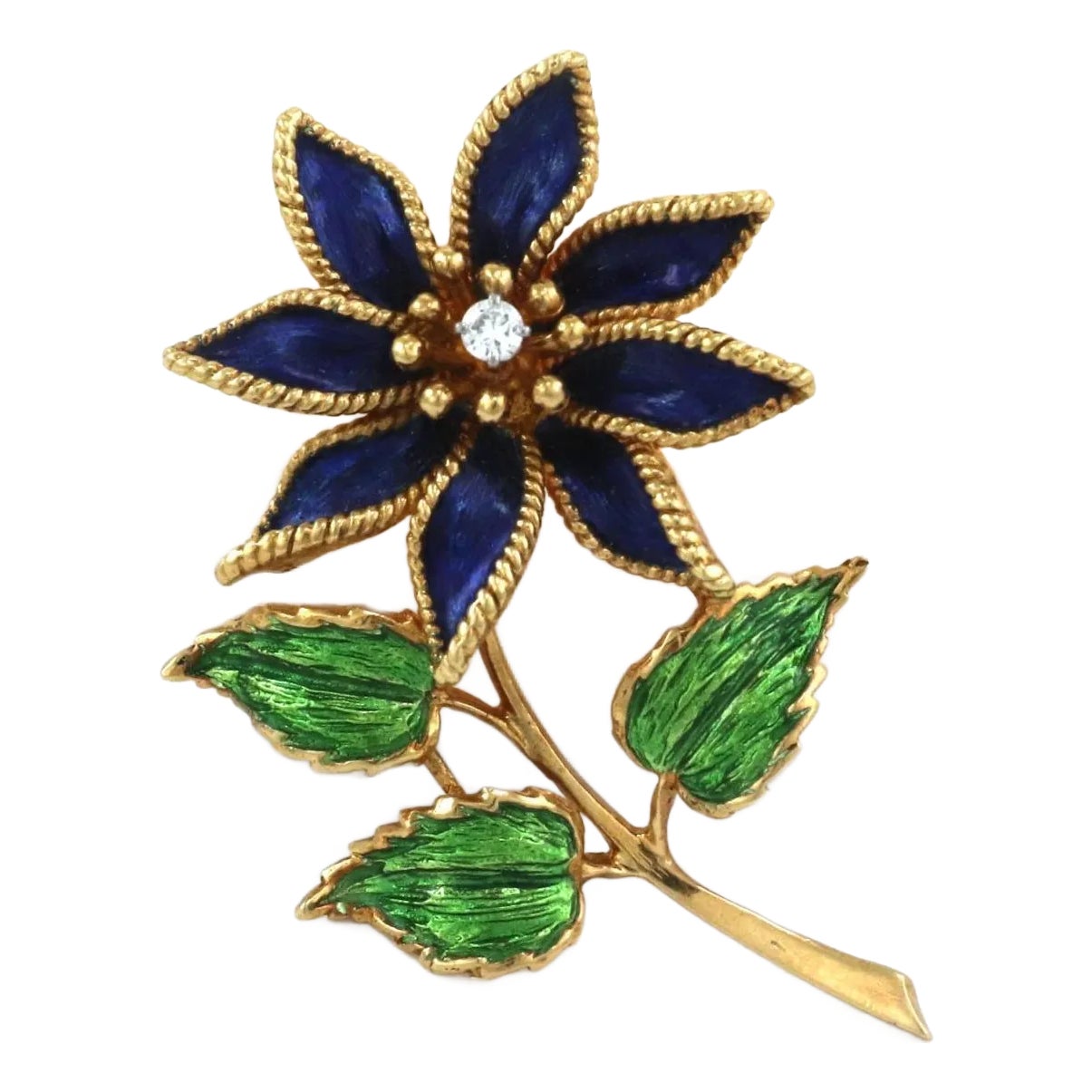 Tiffany & Co. Vintage Diamond Enamel 18k YGold Flower Brooch | Chairish
