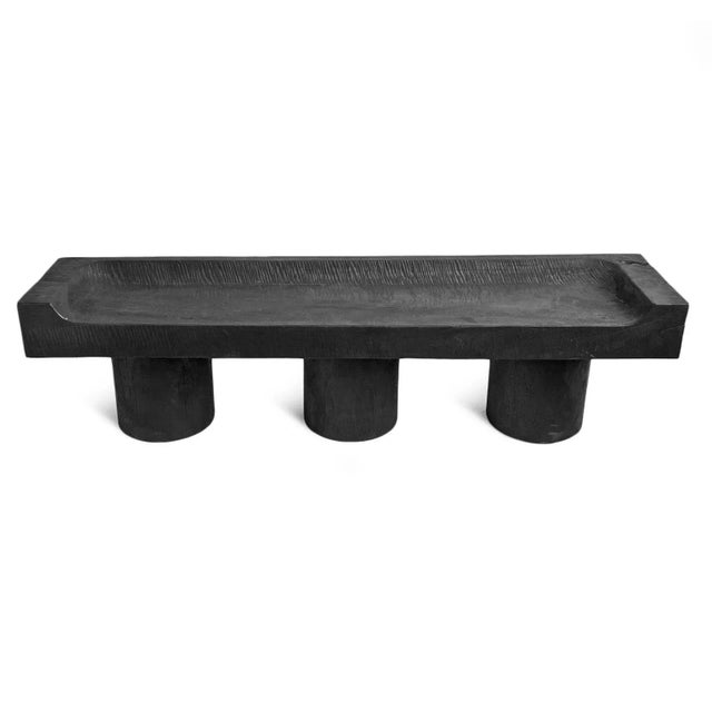 Black Three Pillar Slab Bench | Chairish