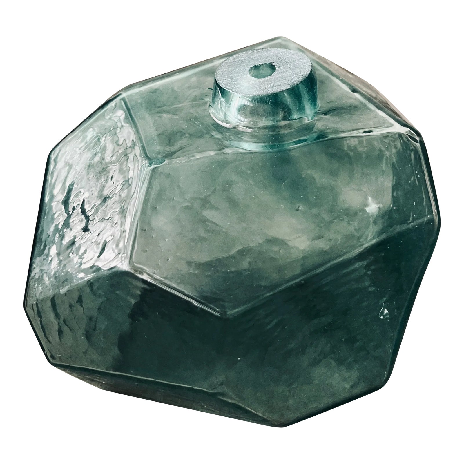 Late 20th Century Aquamarine Blown Glass Geode Vase | Chairish