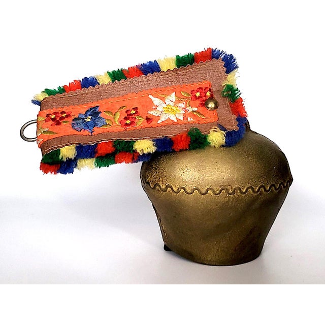 Vintage Alpine Cow Bell With Hand Painted Detail and Hand Embroidered ...