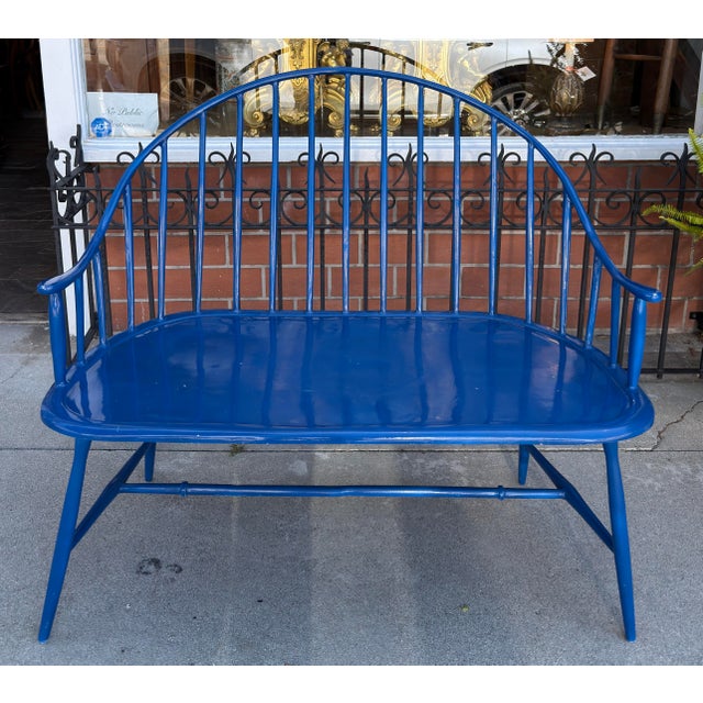 Royal Blue Enamel Aluminum Windsor Bench | Chairish