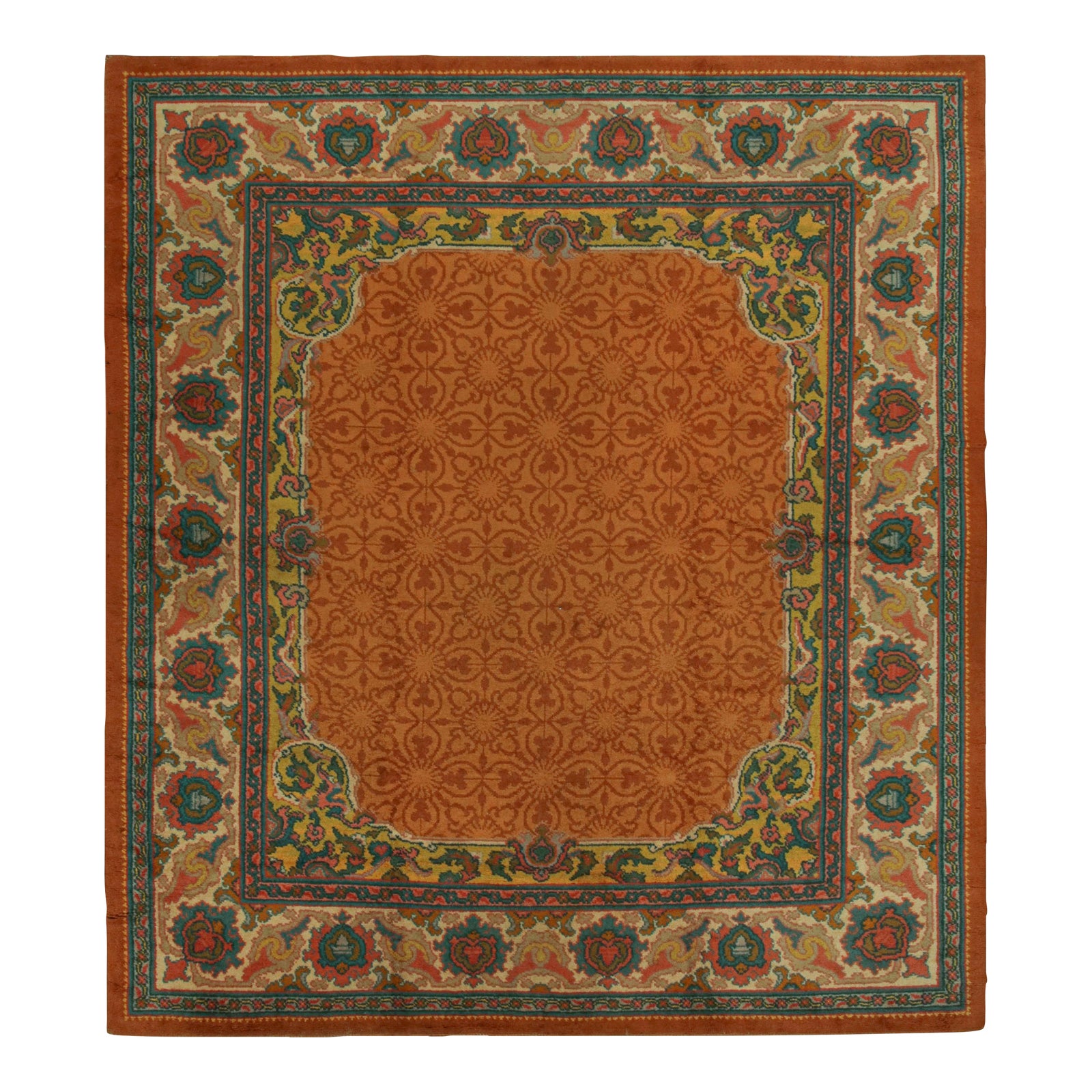 Antique Donegal Arts & Crafts Rug in Orange With Floral Pattern From ...