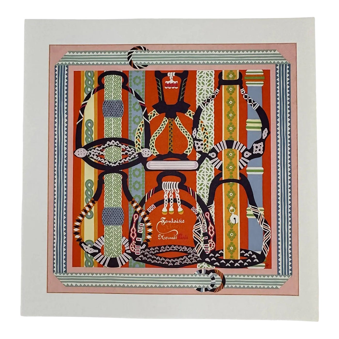 1990s Vintage Authentic Original Hermès Art Advertisement Lithograph of ...