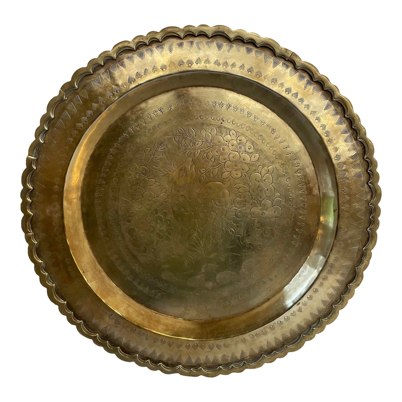 Vintage Brass Etched Platter | Chairish