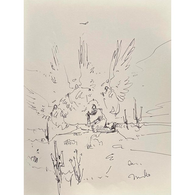 Jose Trujillo Expressionist Pen Ink Paper Drawing of Angels in Des ...