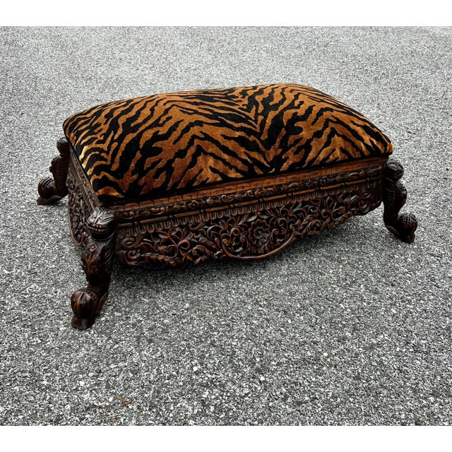 Refinished Late 19th Century Anglo-Indian Heavily Carved Tiger Velvet ...