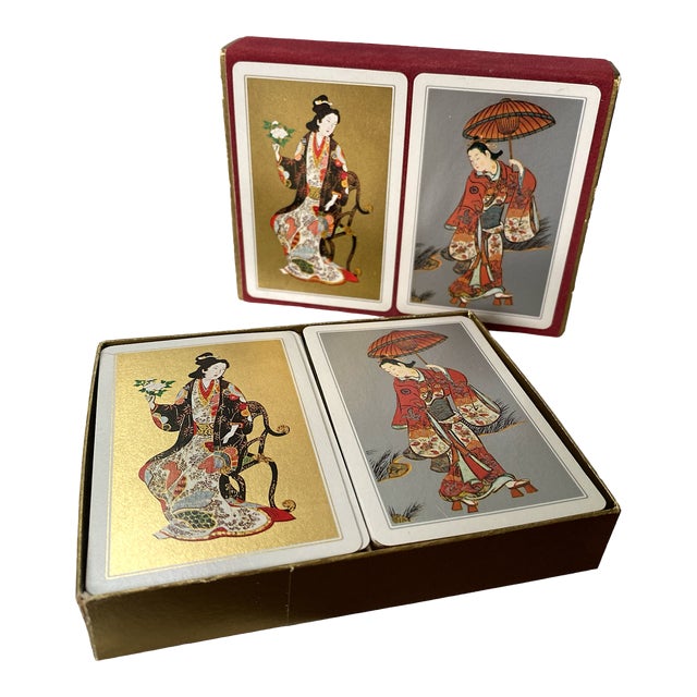 Vintage 1970s Geisha Themed Chinoiserie Playing Cards Double Deck in ...