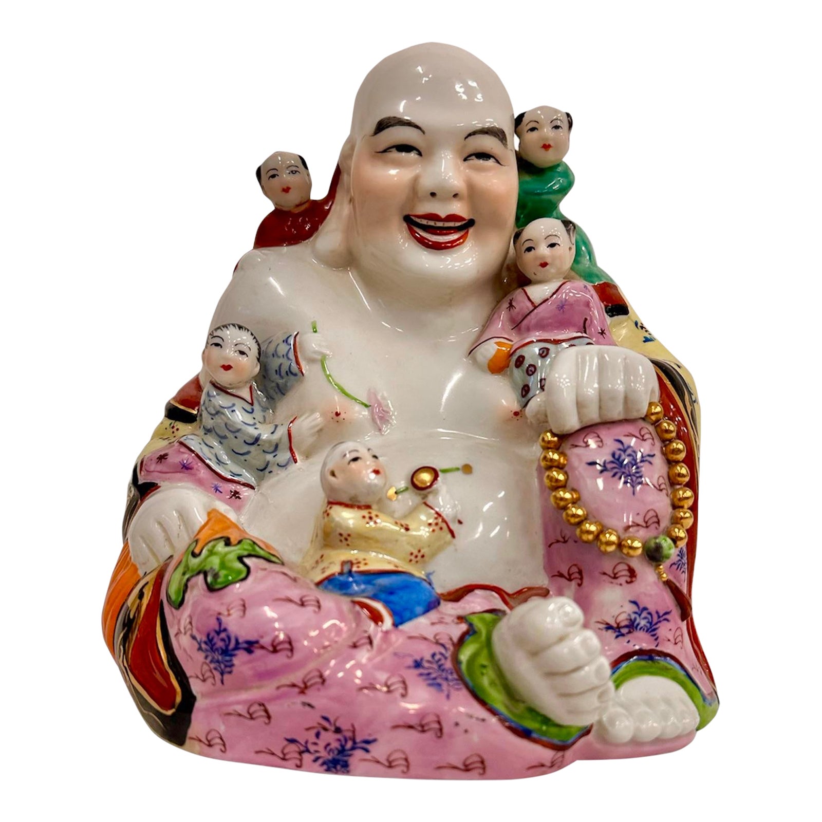 Chinese Famille Rose Porcelain Hotei Laughing Buddha | Chairish
