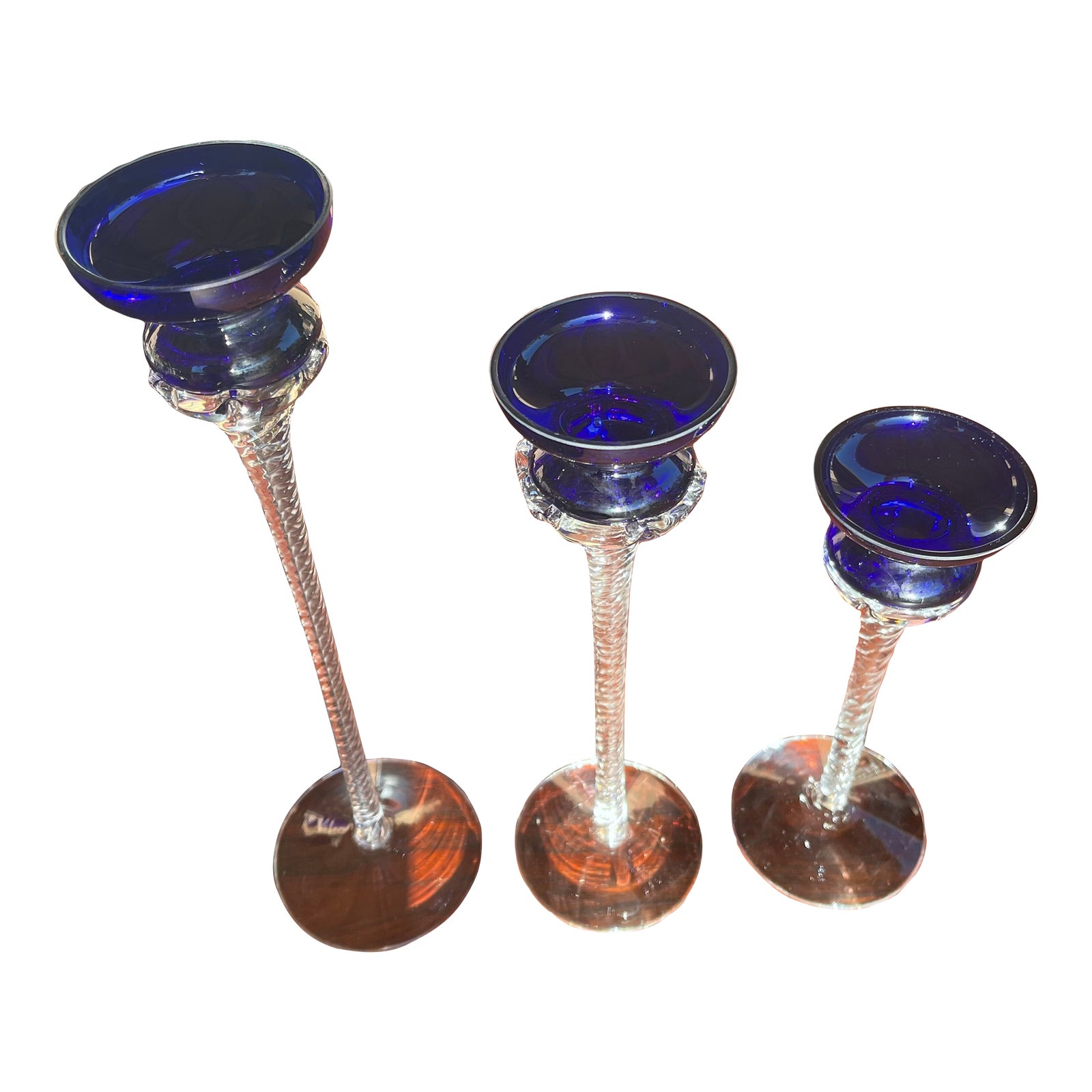 Romanian Cobalt Blue Glass Candleholders: Handcrafted Crystal Set ...
