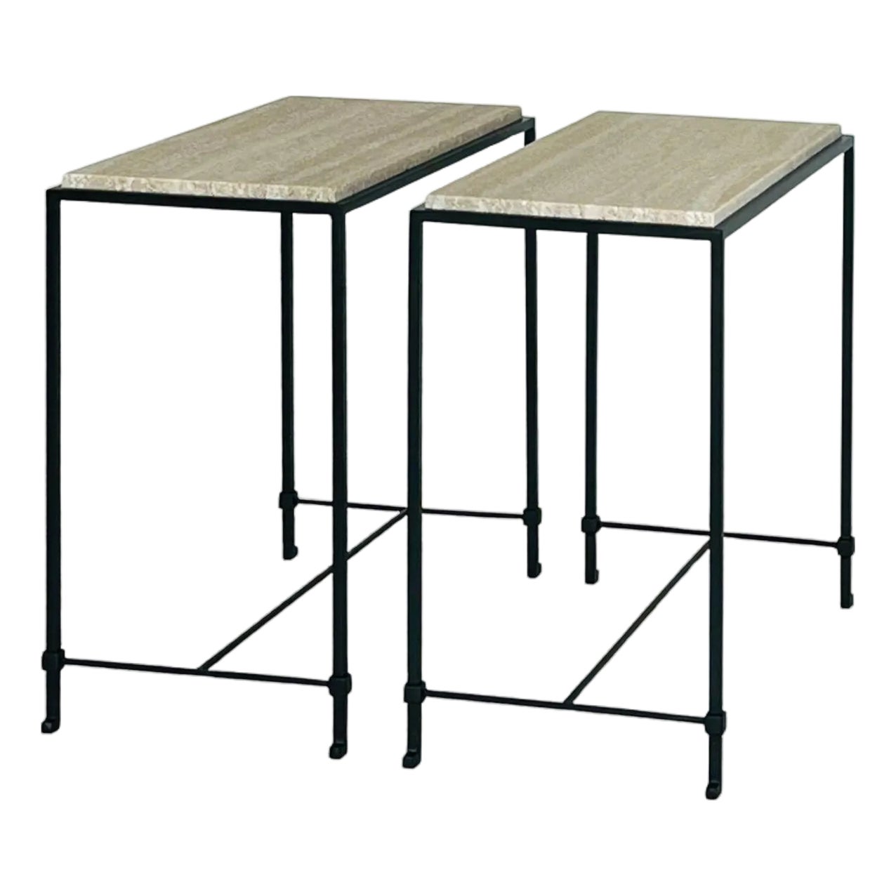 Pair of Narrow 'Diagramme' Travertine End Tables by Design Frères ...