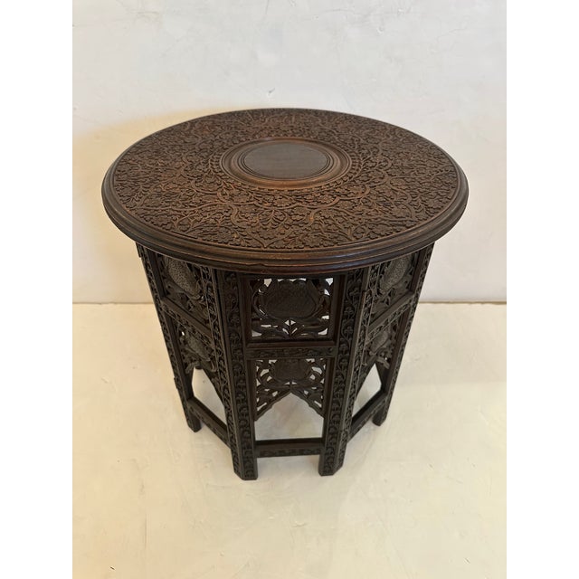 Classic Intricately Carved Wood Anglo Indian Round End Side Table ...
