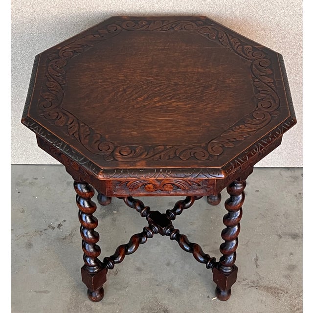 Antique Hexagonal Side or Center Walnut Table With Six Carved Legs ...