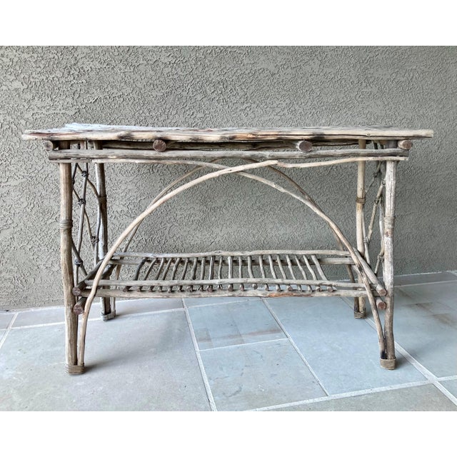 Mid 20th-Century Rustic Branch & Twig Adirondack-Style Console Table With Gallery Shelf | Chairish
