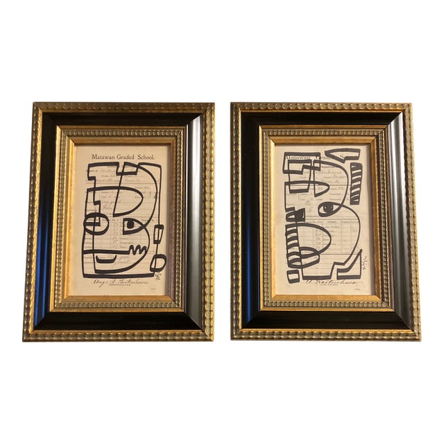 Contemporary 2 Original Wayne Cunningham Abstract Marker Drawings ...