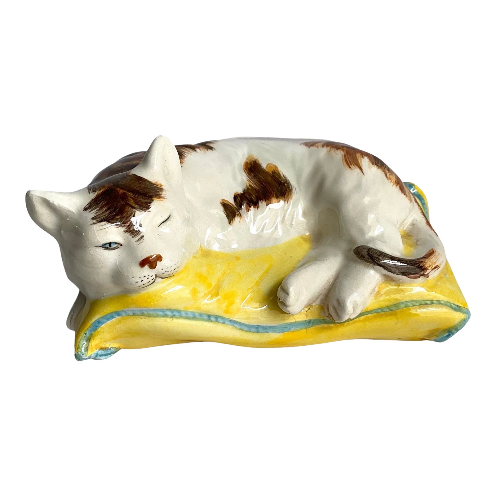 Mid Century 1960s Italian Calico Cat Sleeping on Pillow Ceramic Made in ...