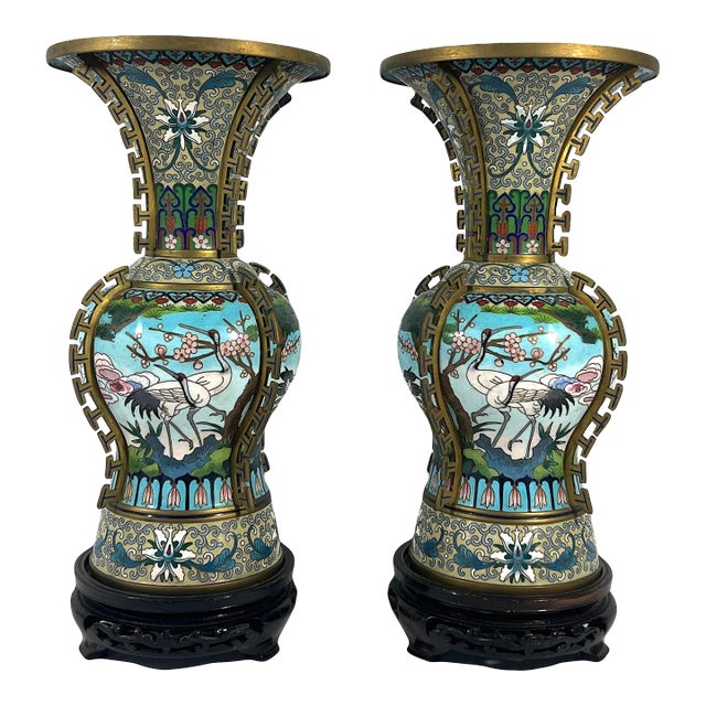 Chinese Jingfa Blue White Dragon Back Cloisonne Beaker Form Vases With ...
