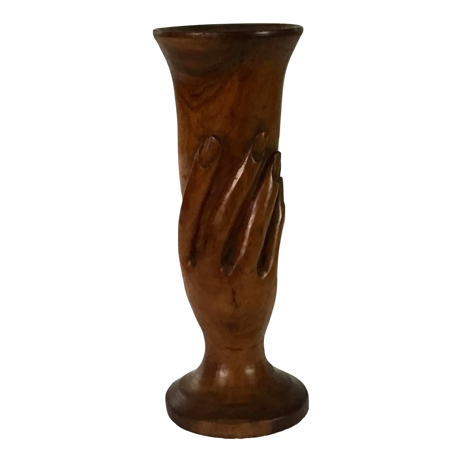 1930s Hand Carved Walnut Vase | Chairish