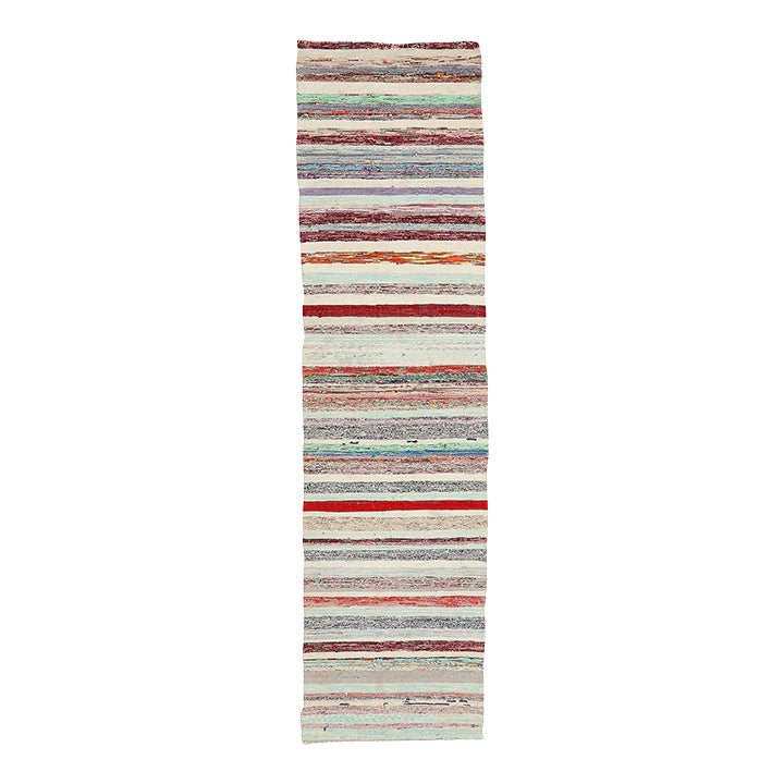 Mid 20th Century Striped Vintage Rag Runner | Chairish