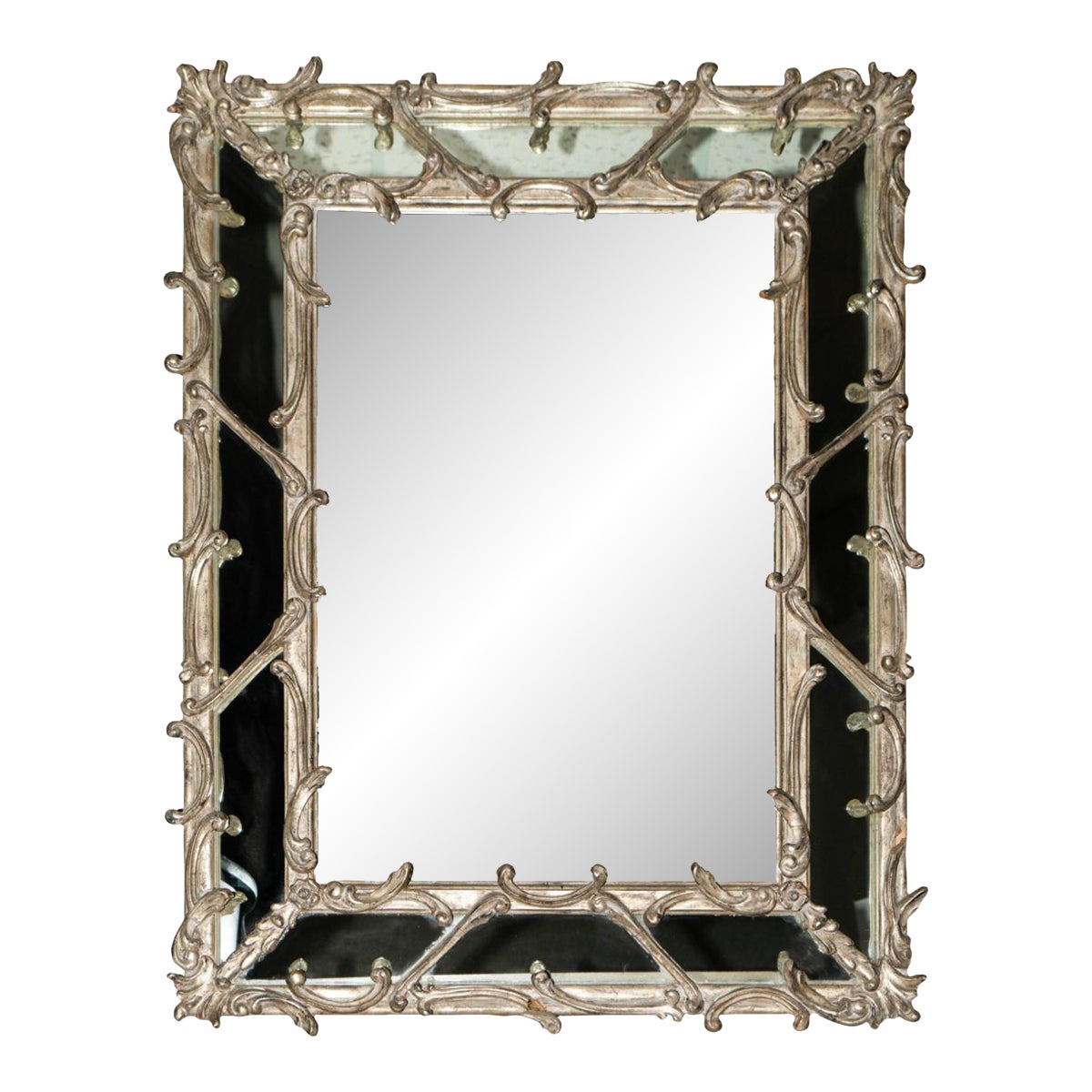 18th C Style Silver Giltwood Twig Mirror | Chairish