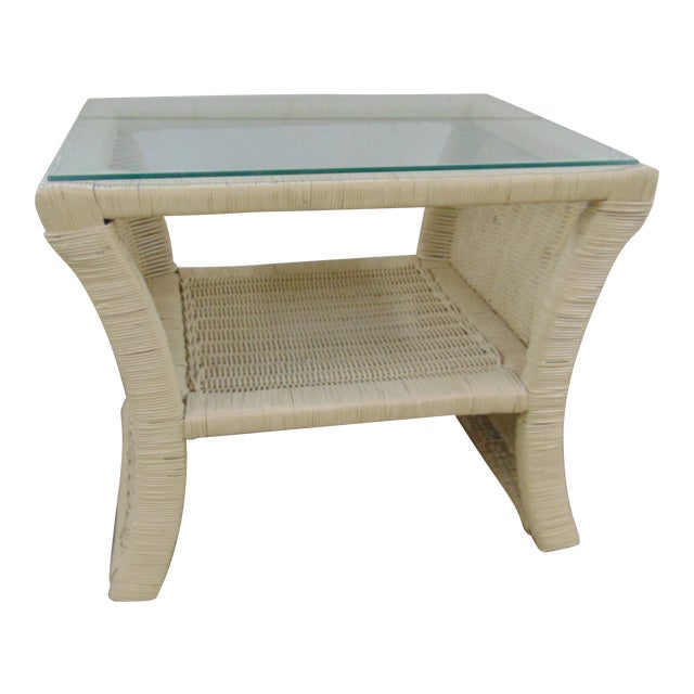 Mid-Century Modern Style Wicker Side Table | Chairish