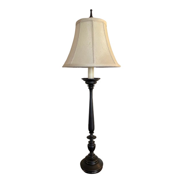 2000s Black Metal Candlestick Desk Lamp With Shade From Restoration ...